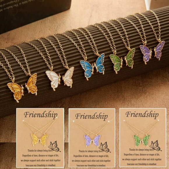 Jewelry | 2piece Butterfly Friendship Necklace Set Y2k Best Friend Gift ...